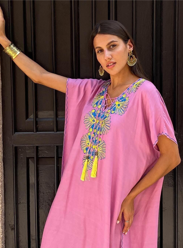 Khawla kaftan Cotton kaftan with embroidery Kaftans from Morbel kaftan at Boksha