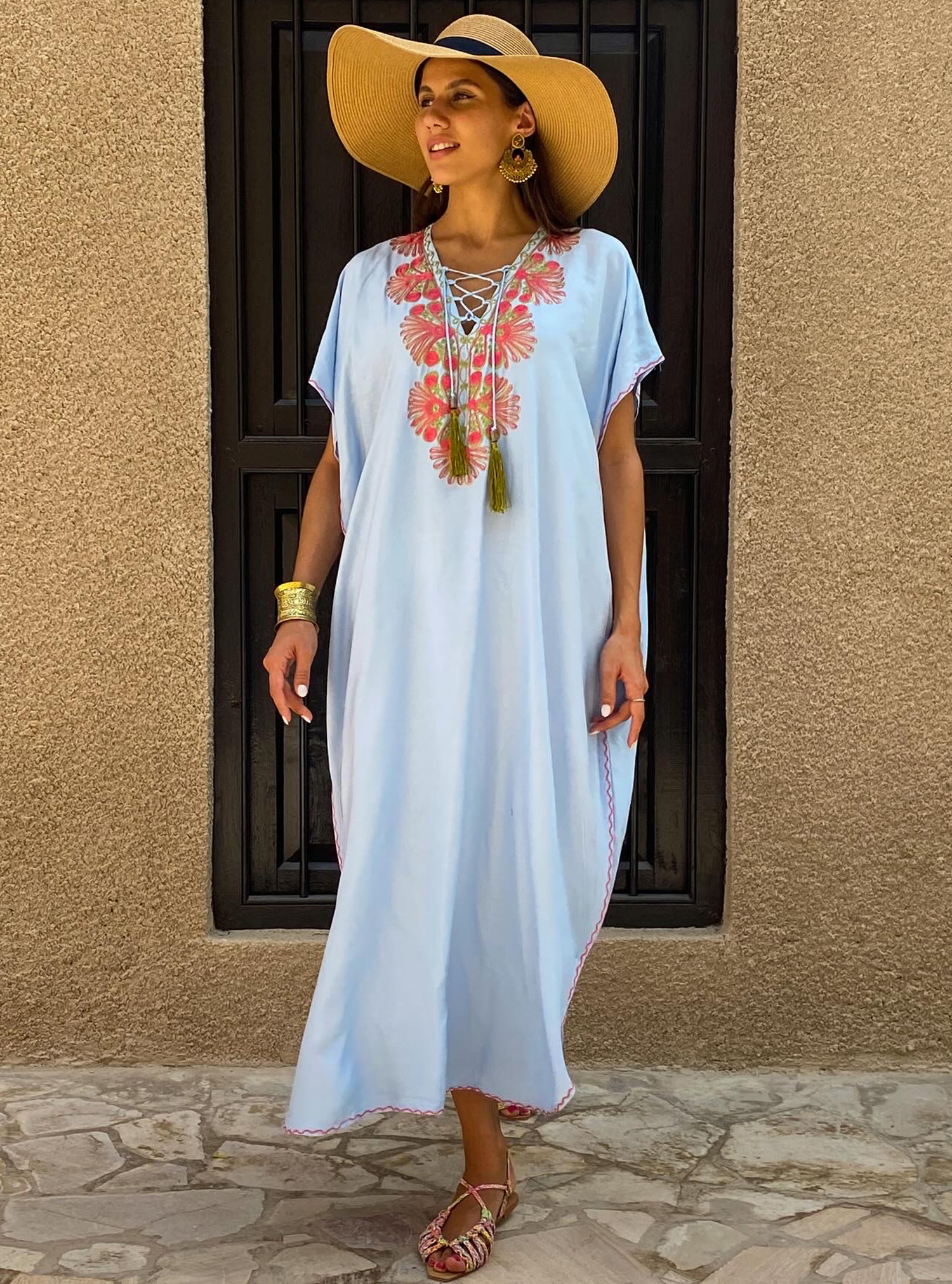 Khawla kaftan Cotton kaftan with embroidery Kaftans from Morbel kaftan at Boksha