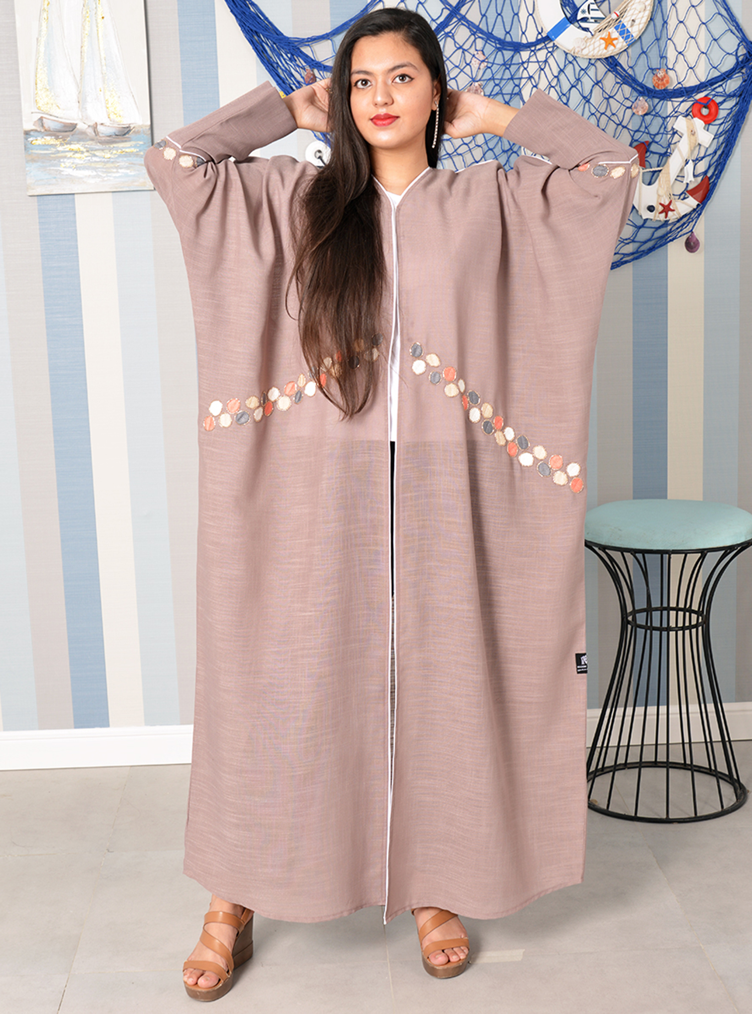 BOUSNI-3820 Bahraini style beads embellished embroidered abaya Abayas ...