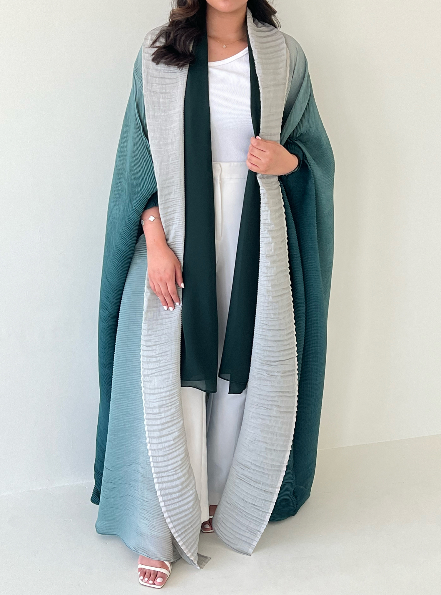 PLEATED ABAYA Ombré Grey/Green Pleated Abaya Abayas from Dar Noqoosh at ...