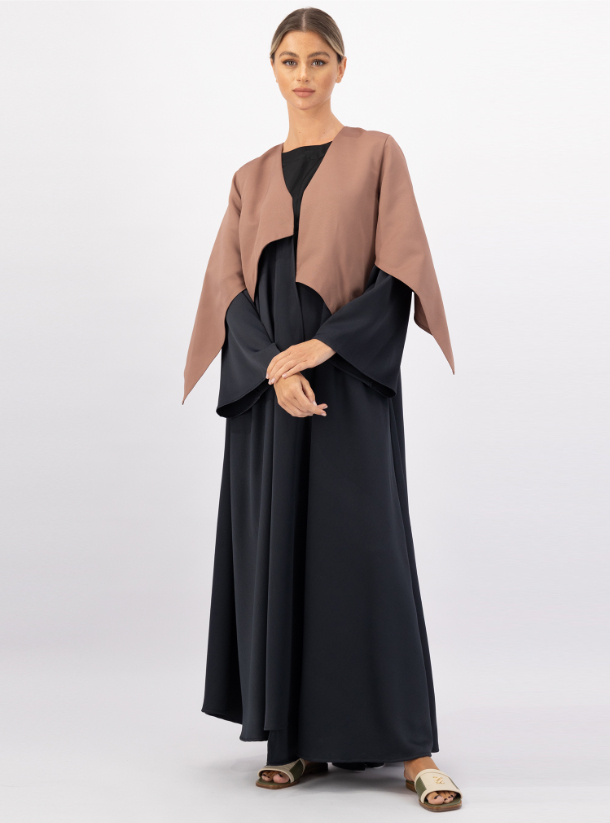 Cape Overlay Black crepe abaya with brown cape overlay sleeves. Abayas ...