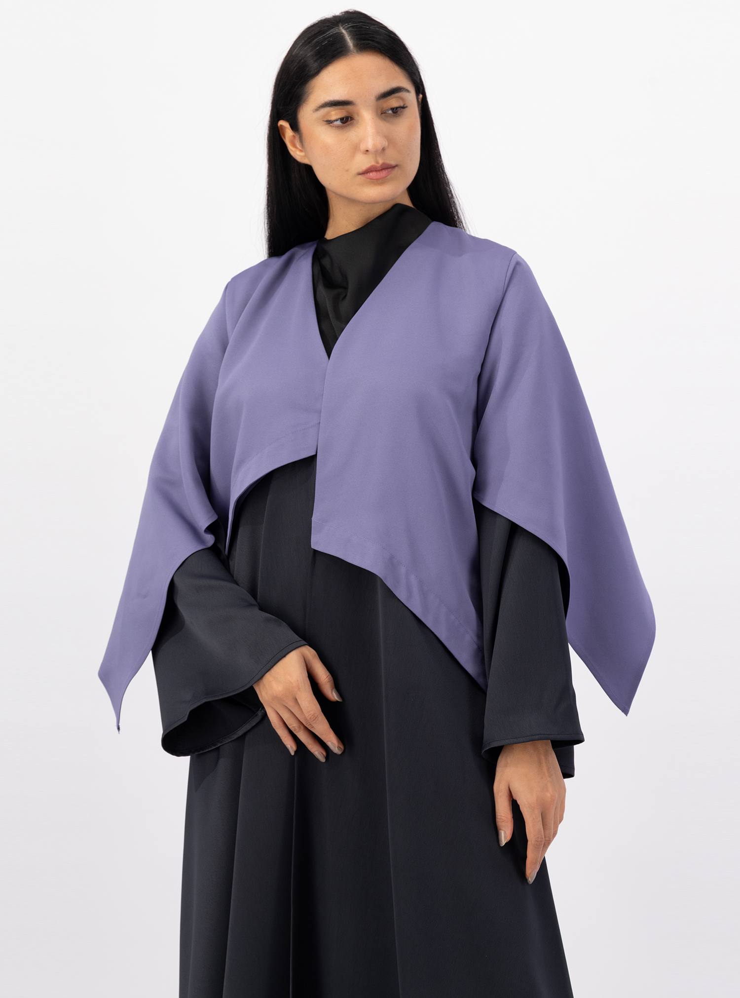 Cape Overlay Black crepe abaya with purple cape overlay sleeves. Abayas ...