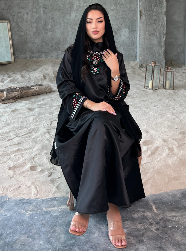 Abaya Nejma This 2-piece set is made from high-quality japonese silk . with rhinestone collar ...