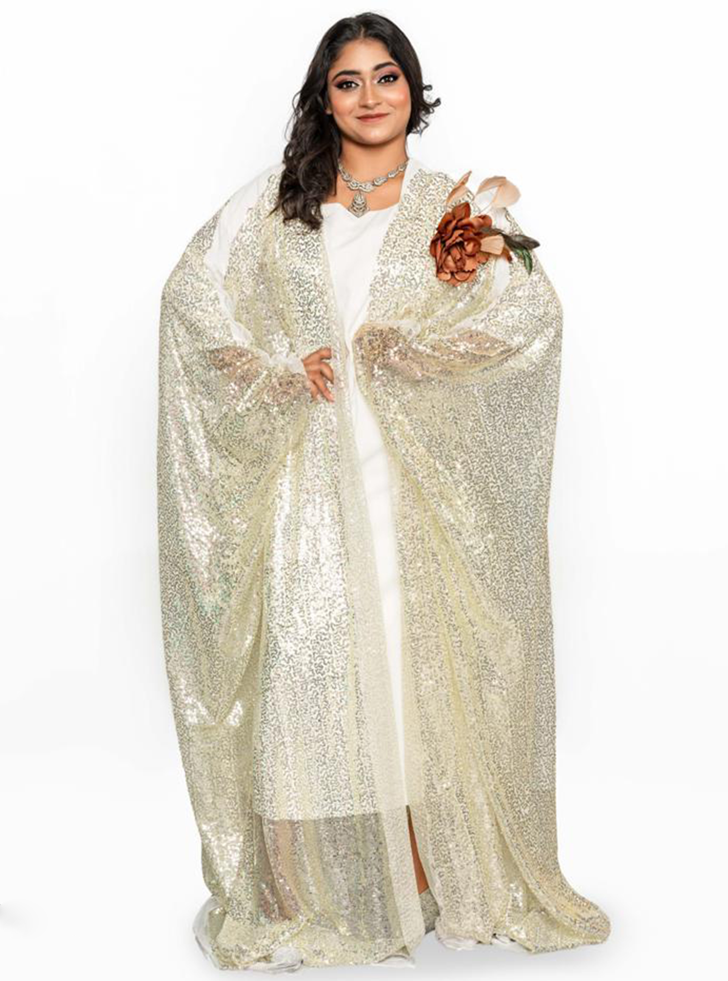 Champagne Champagne sparkly abaya in an oversized cut. Abayas from Roua ...