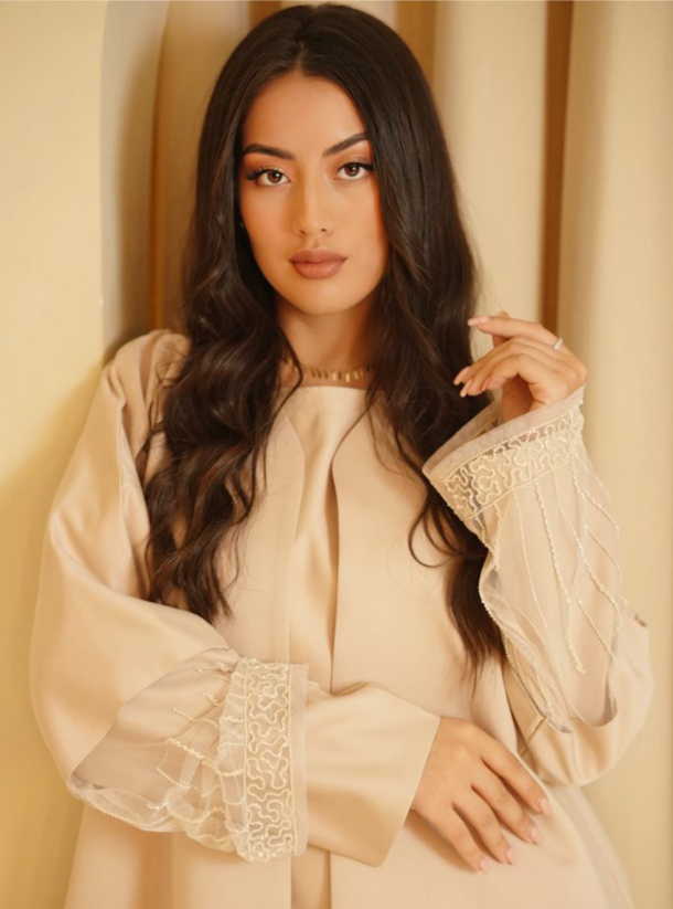 Pearly Nude Elegant and comfortable 2-piece set in Japanese silk. Abayas from NAKAYA DUBAI at Boksha