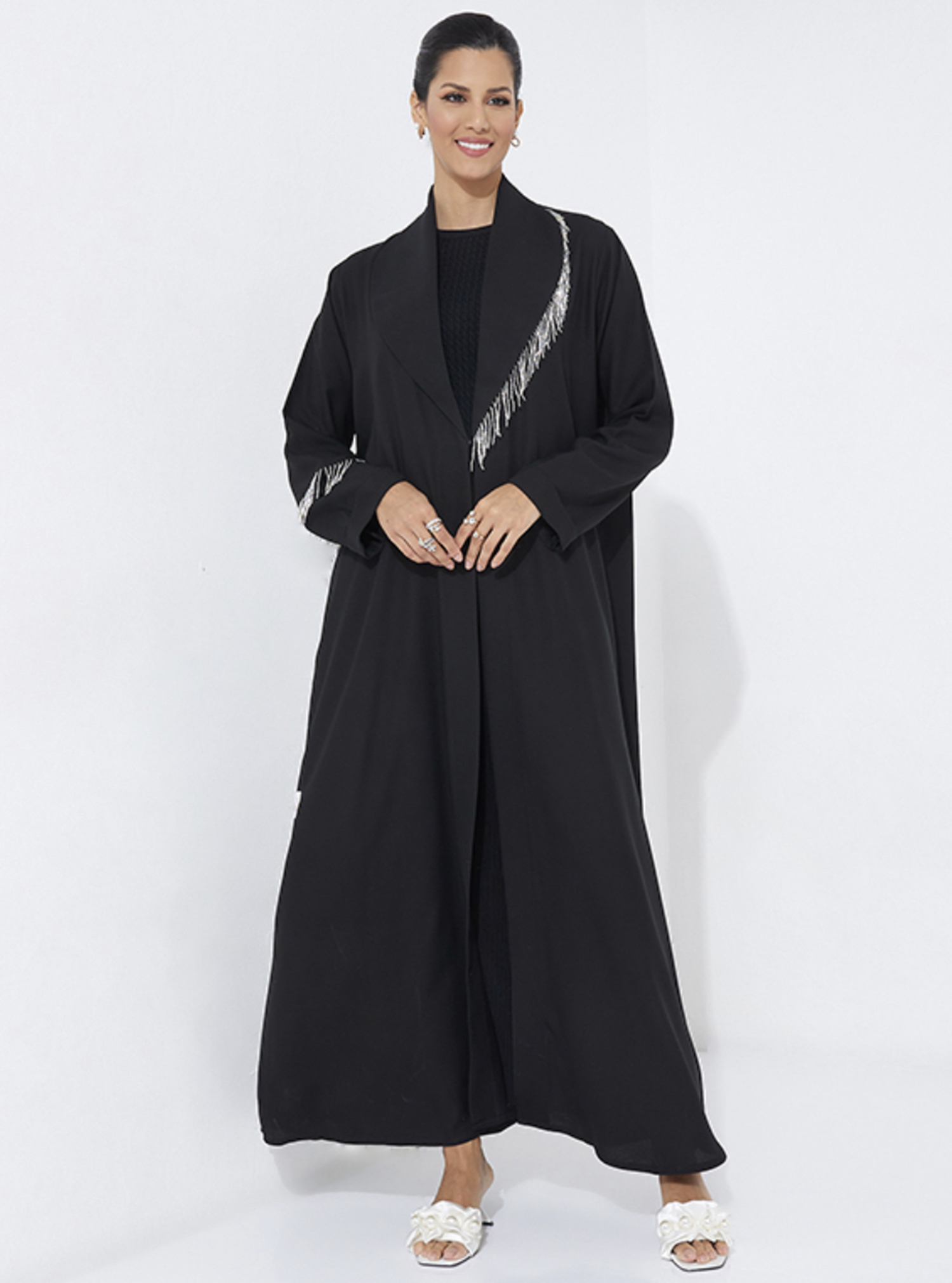 Weaving Silver Abaya with round neck Silver sones design weaving Abayas ...