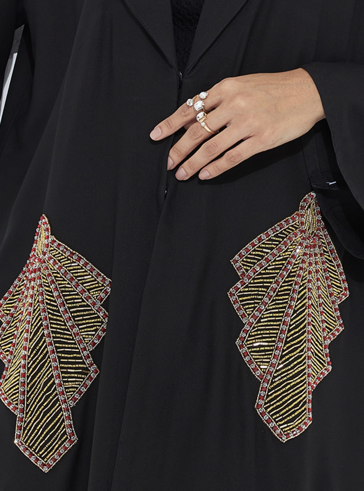 Unique-Gold Abaya with v neck Collar And gold hand embroidery design ...