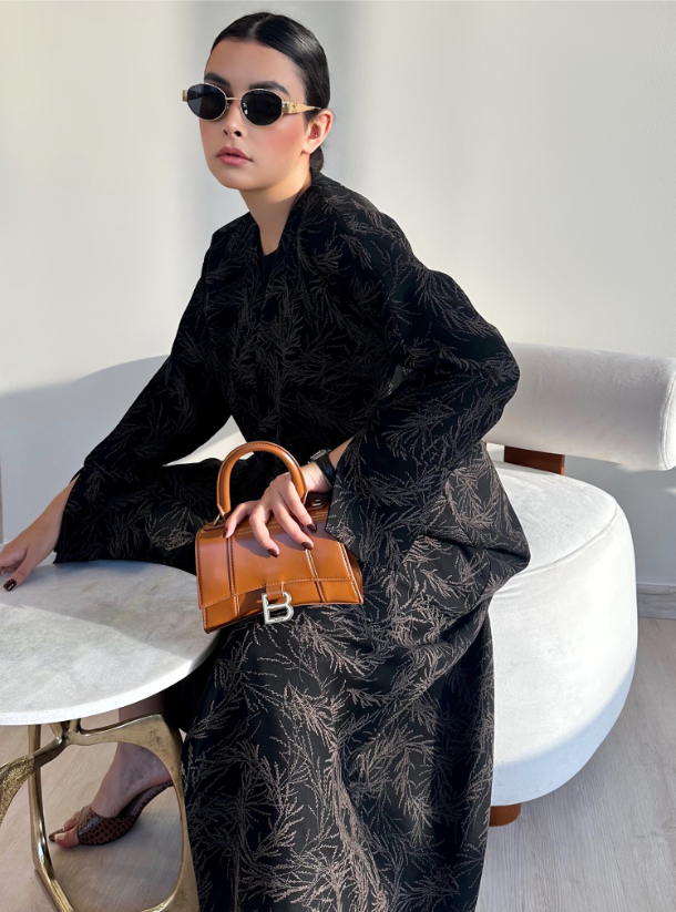 Elegant abaya printed textile abaya in black and beige. Abayas from NB ...