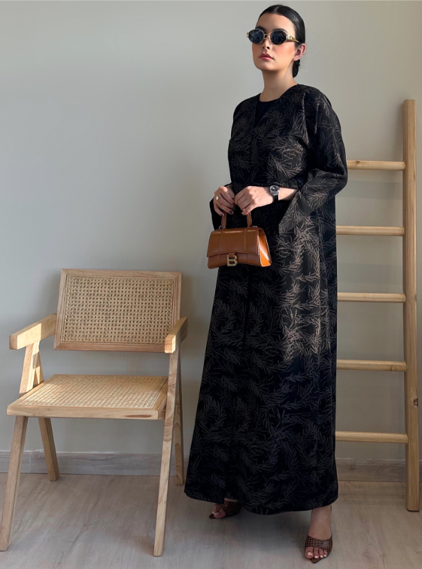 Elegant abaya printed textile abaya in black and beige. Abayas from NB ...