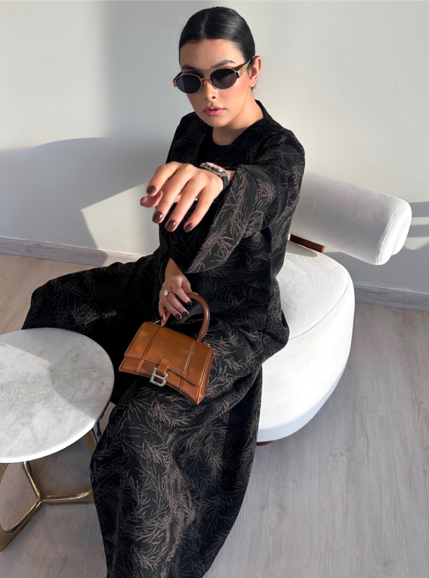 Elegant abaya printed textile abaya in black and beige. Abayas from NB ...