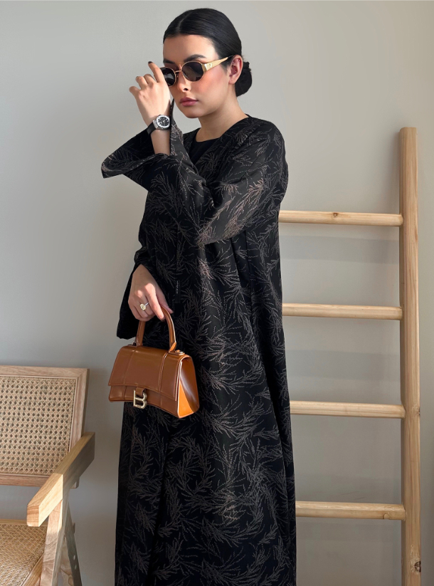 Elegant abaya printed textile abaya in black and beige. Abayas from NB ...