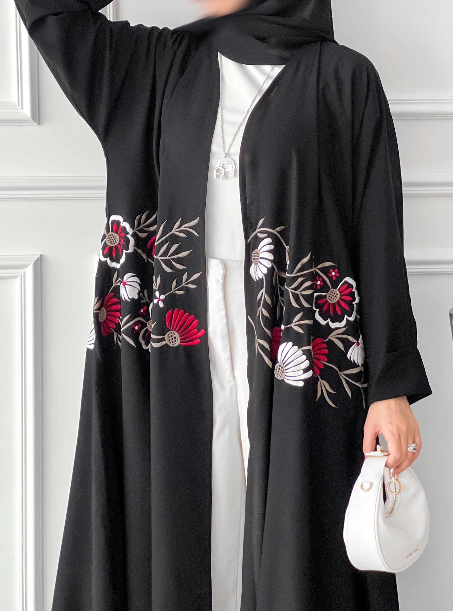 Flower abaya Black Abaya featuring Casual Design and Flower Embroidery ...