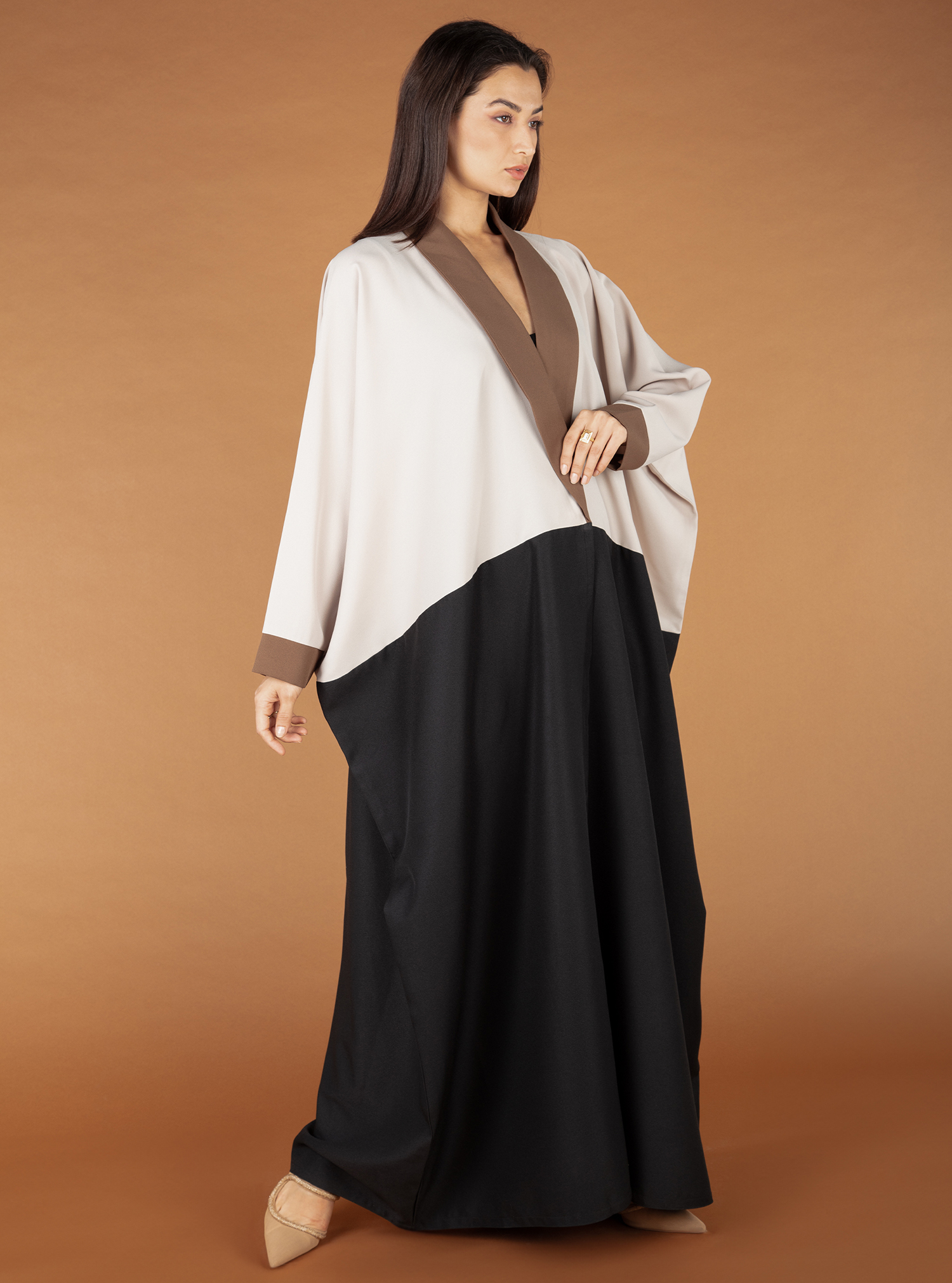 N63A Abaya tri-colored abaya with statement cut. Comes with a headscarf ...