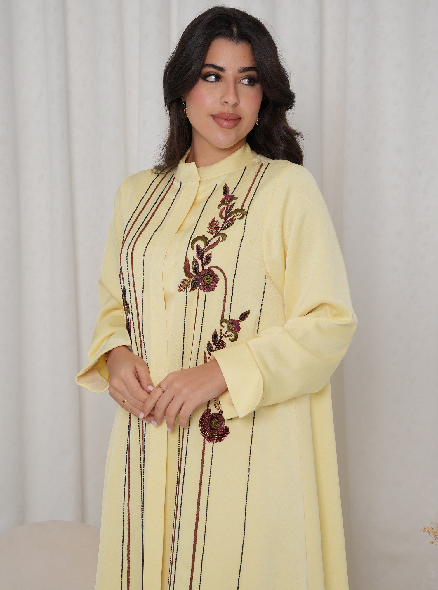 Yellow Abaya Narcissus Yellow abaya with Hand Embroidered details ...