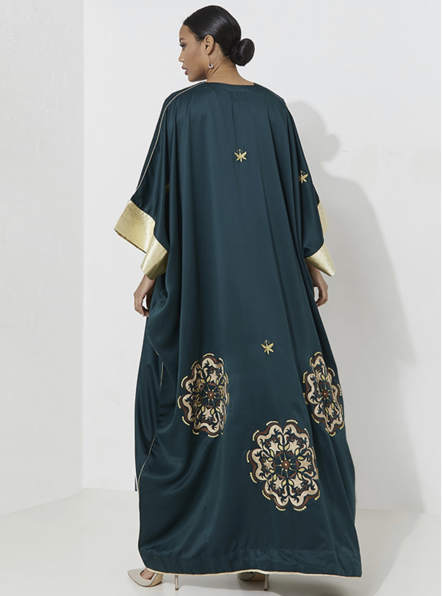 Sultana 1 Royal Green Bisht With Golden Flora Embroidery Abayas from ...