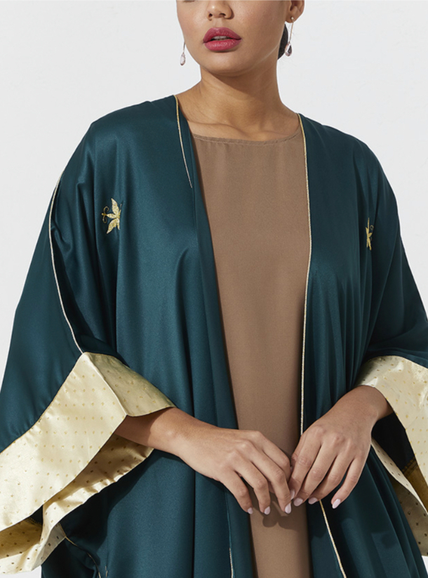 Sultana 1 Royal Green Bisht With Golden Flora Embroidery Abayas from ...