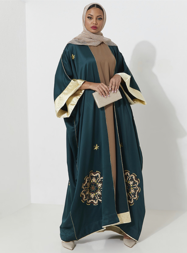 Sultana 1 Royal Green Bisht With Golden Flora Embroidery Abayas from ...