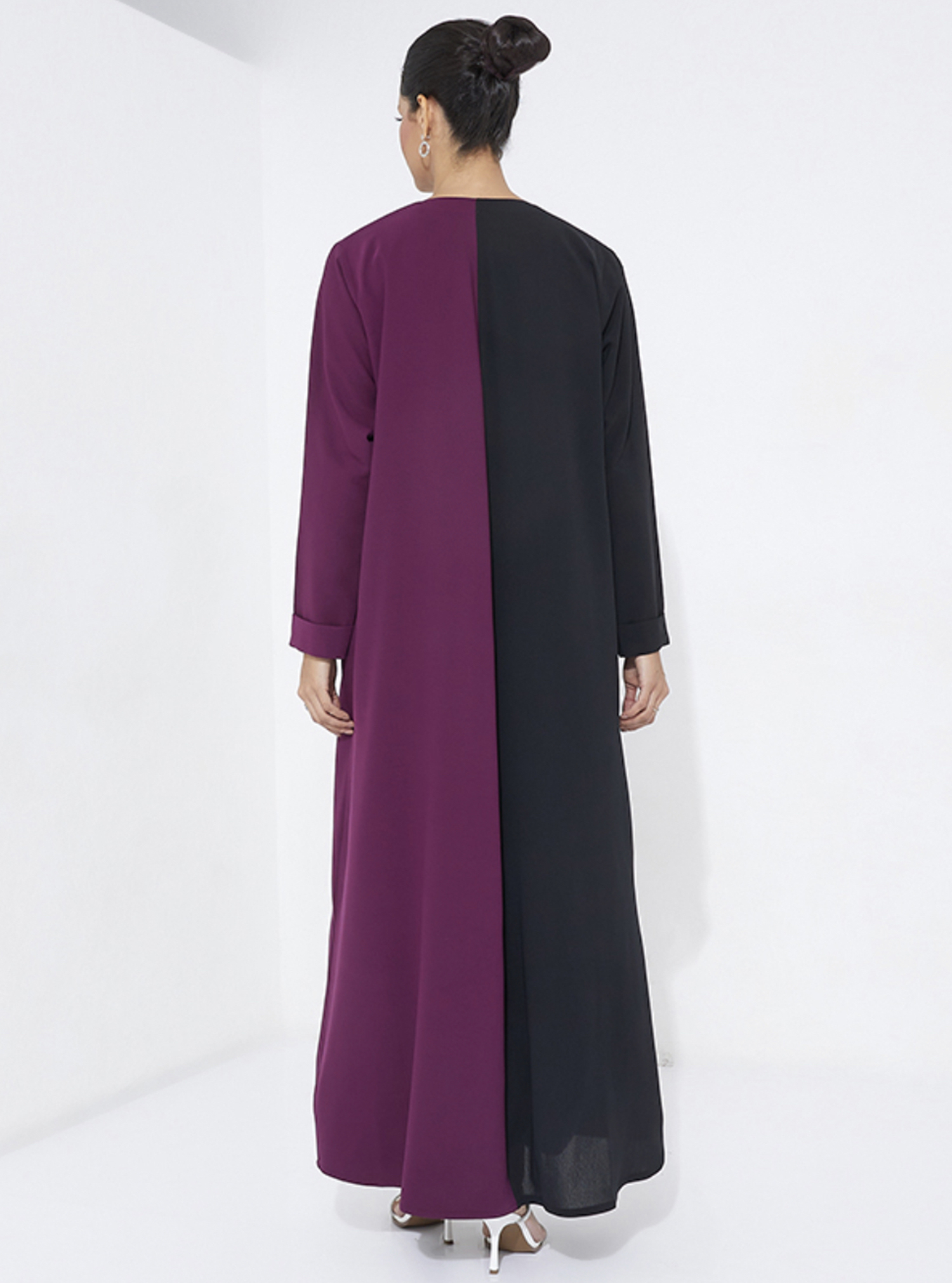 PB-Purple H Abaya with half balck and half Purple + Belt Abayas from Rosette Abaya at Boksha