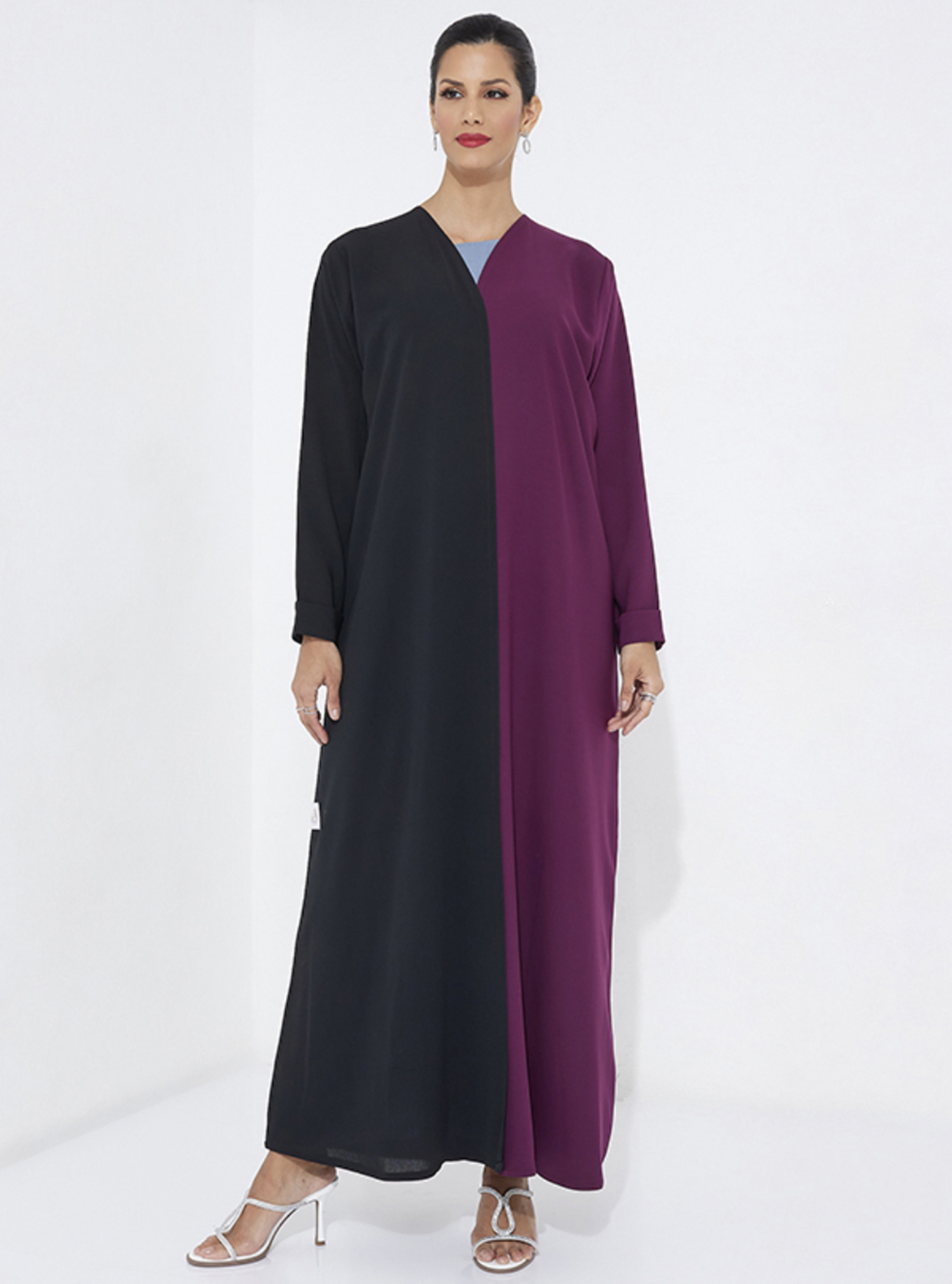 PB-Purple H Abaya with half balck and half Purple + Belt Abayas from Rosette Abaya at Boksha