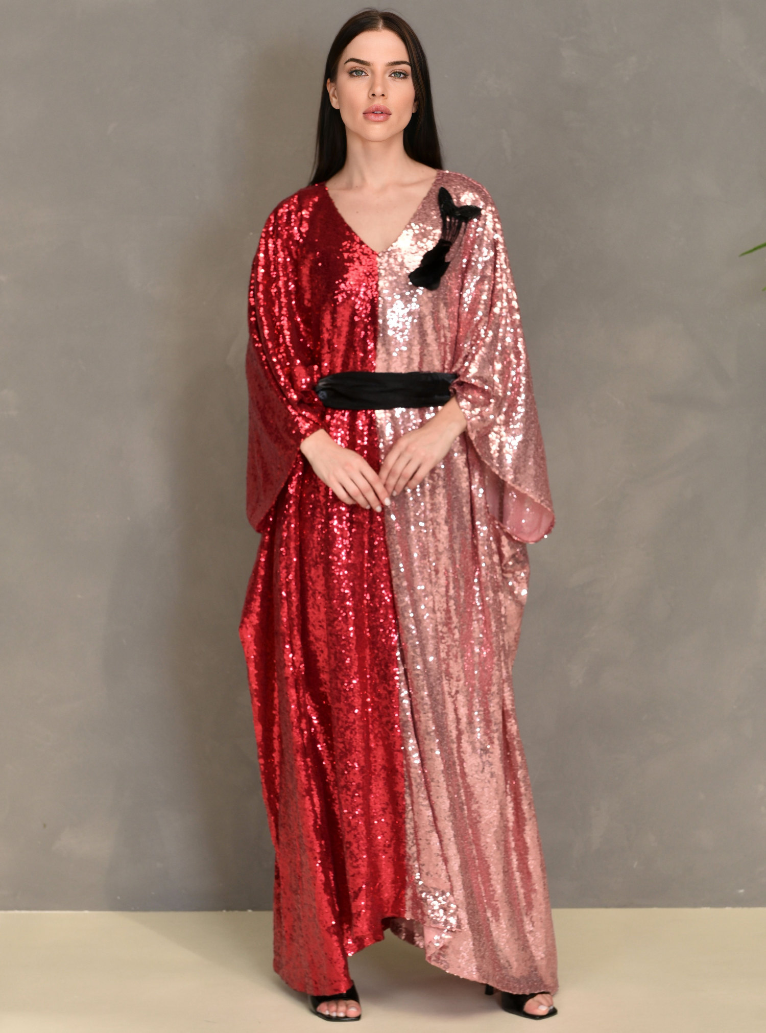 Sequence kaftan red-pink sequence embroidery kaftan Abayas from Brokar ...