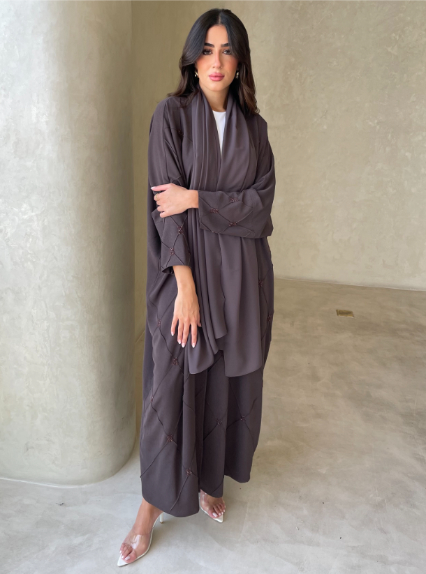 S062 Elegant dark purple bisht abaya with scattered crystals , comes ...