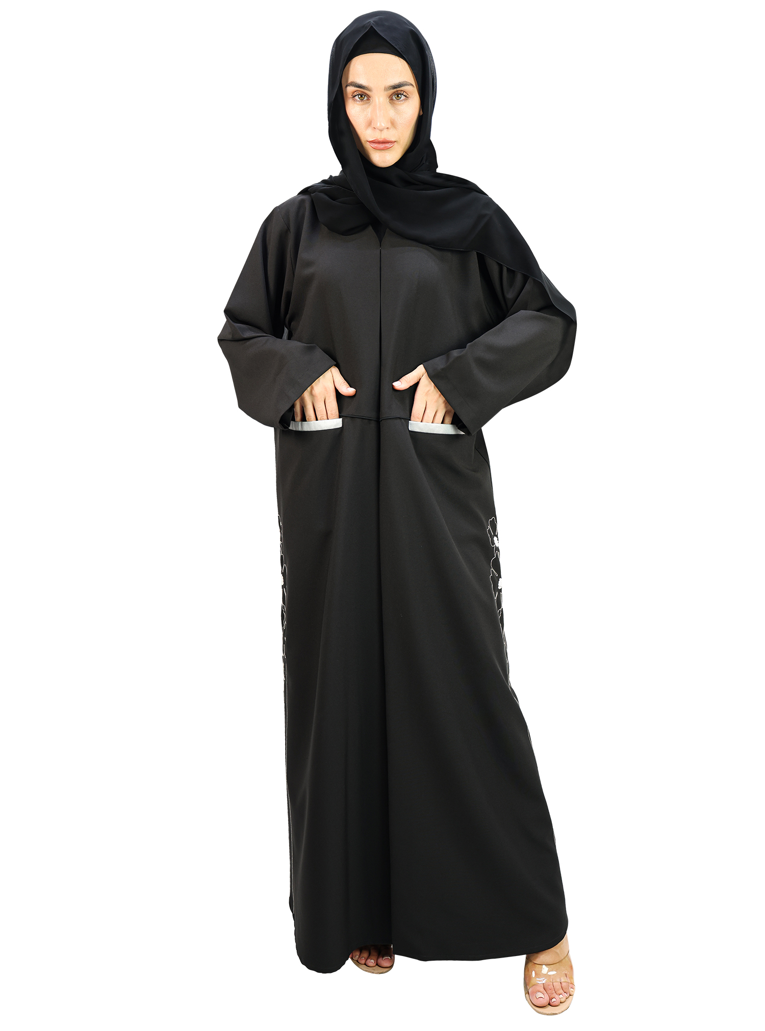 Pocket Abaya The Arri abaya with pockets and exquisite white pearl hand ...