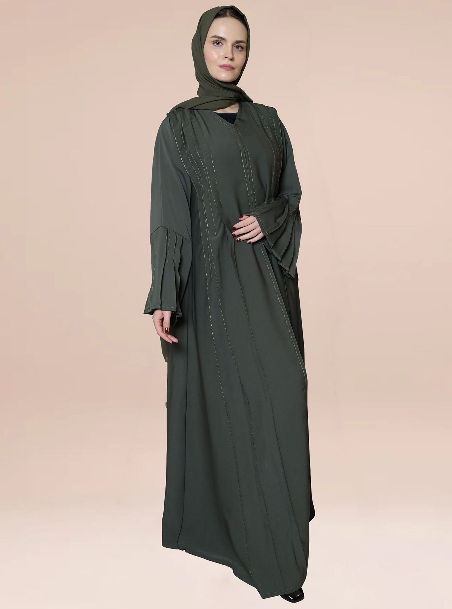 N77A Abaya Beautiful flowy abaya. Comes with matching a headscarf. Abayas from nukhbaa at Boksha