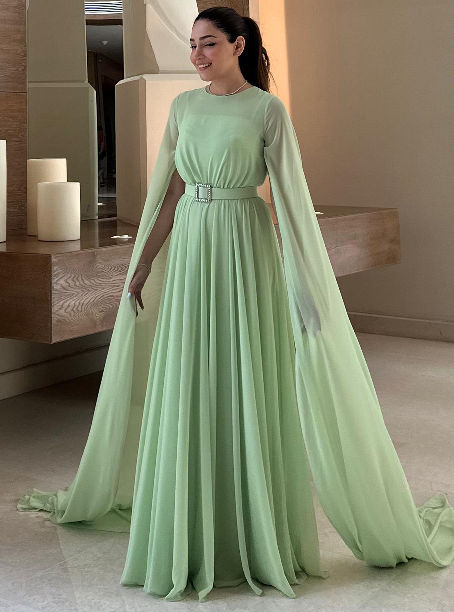 Lily - G Chiffon Dress with Long Selves Dresses from Ain Atelier at Boksha