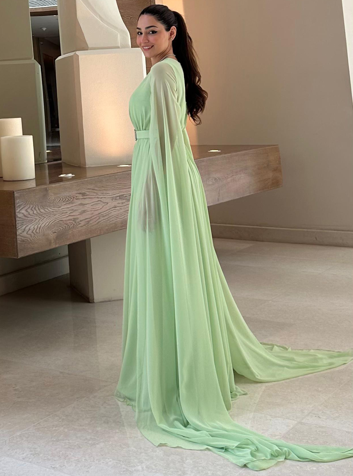 Lily - G Chiffon Dress with Long Selves Dresses from Ain Atelier at Boksha