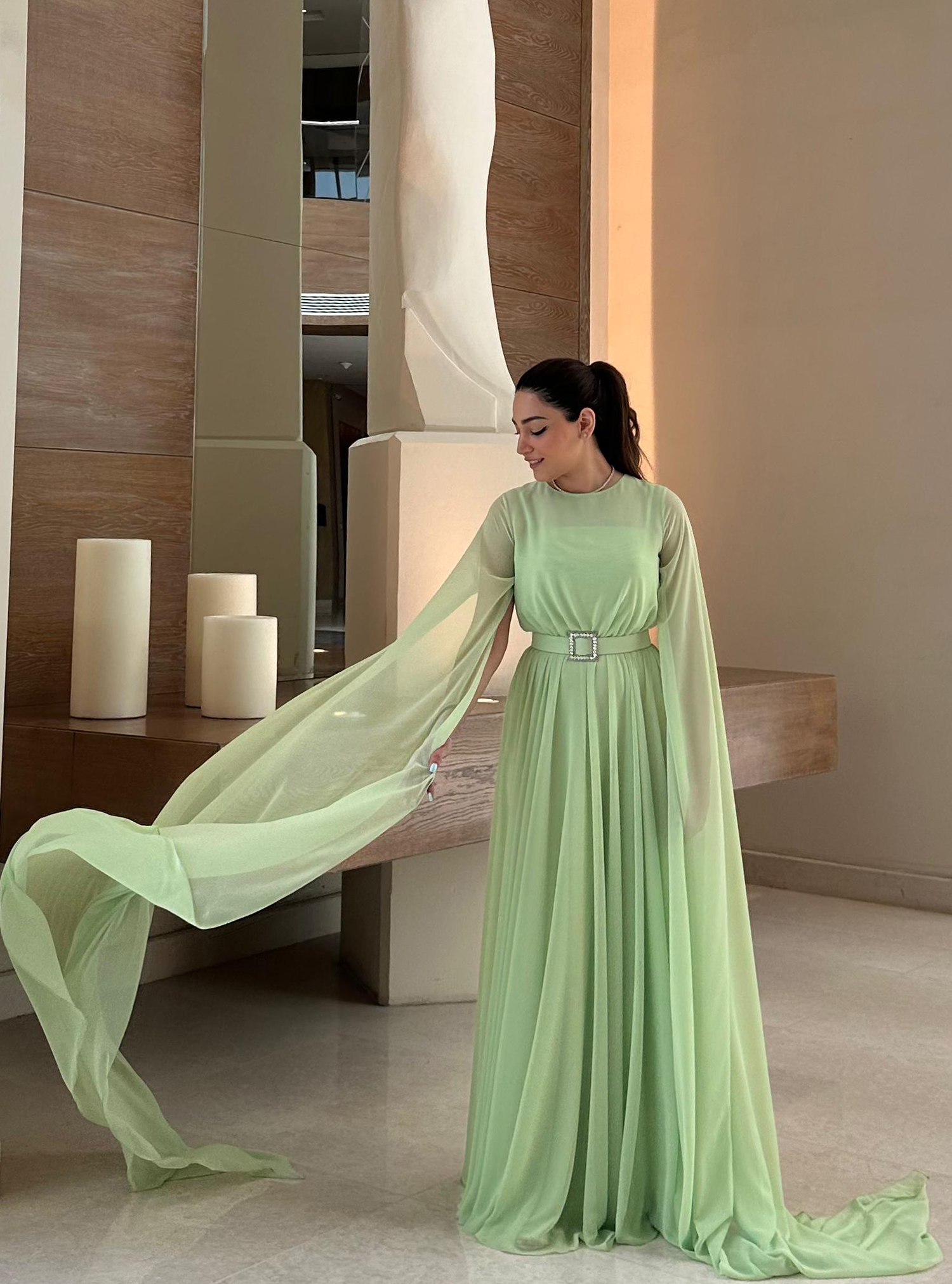 Lily - G Chiffon Dress with Long Selves Dresses from Ain Atelier at Boksha