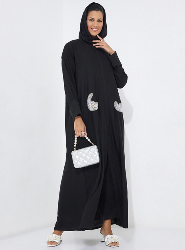 Moon Stones V-neck abaya with moon hand embroidary design Abayas from ...