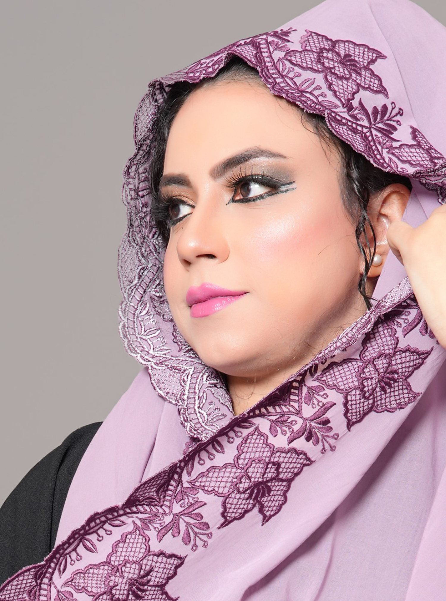 E-Sheila-108 Purple Sheila hijab is elaborate geometric embroidery that ...