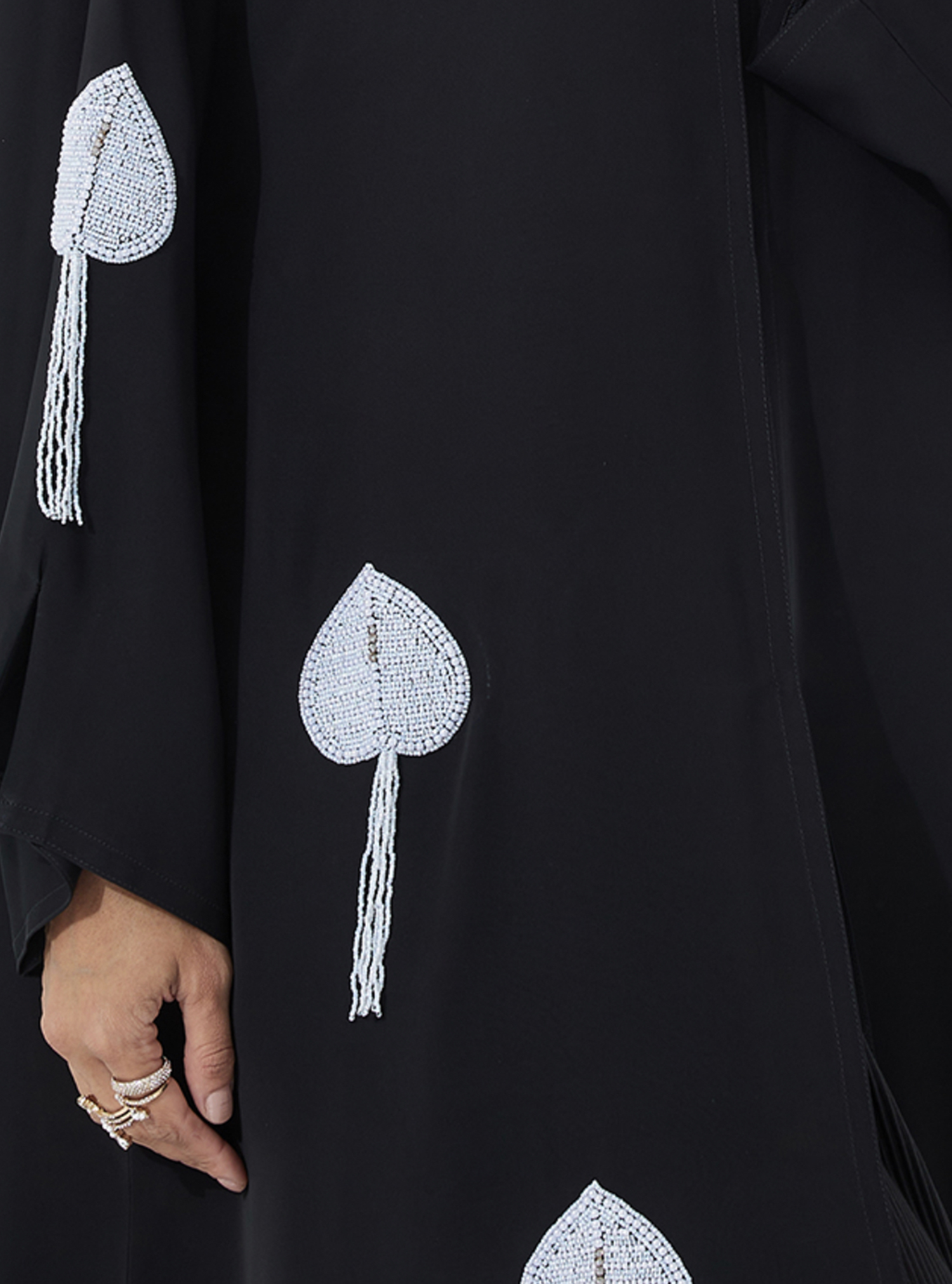 White leaves Open Abaya with White leaves Pearl Hand embroidery design ...