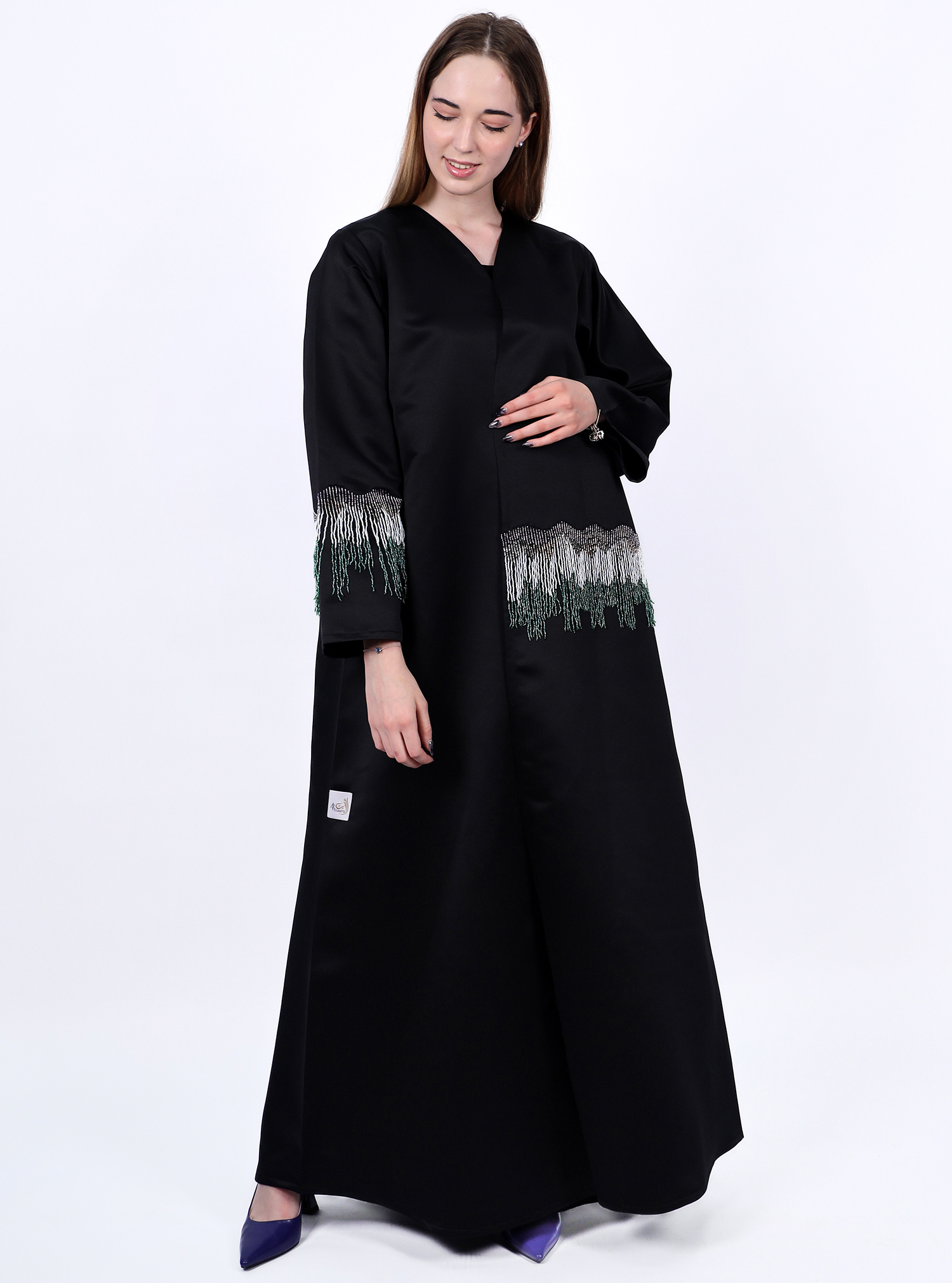 Weaving G-Pearl Abaya with V neck , hand stones design weaving Green ...