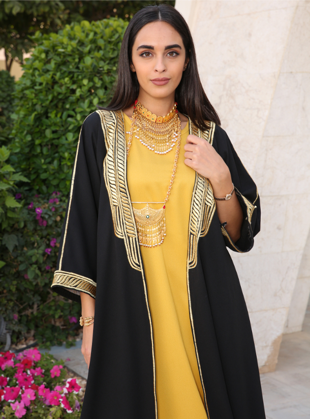 D2853BY black & yellow 2 pcs set of bisht with gold embroidery. Dresses ...