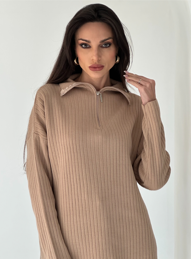 Zipper Rib Set Set of ribbed top and trousers with a front zipper ...