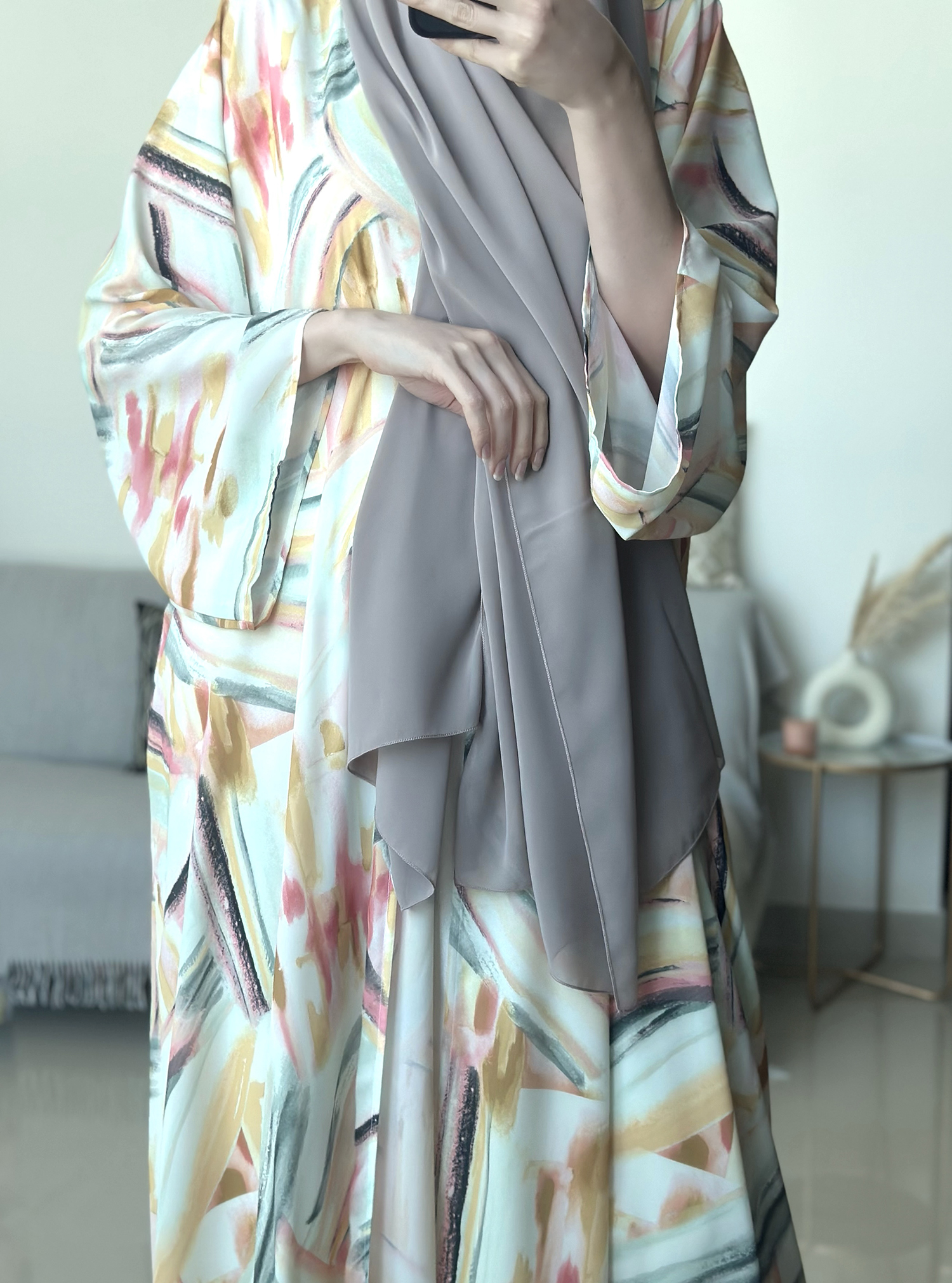 Print abaya Abstract print abaya, comes with headscarf and belt Abayas ...