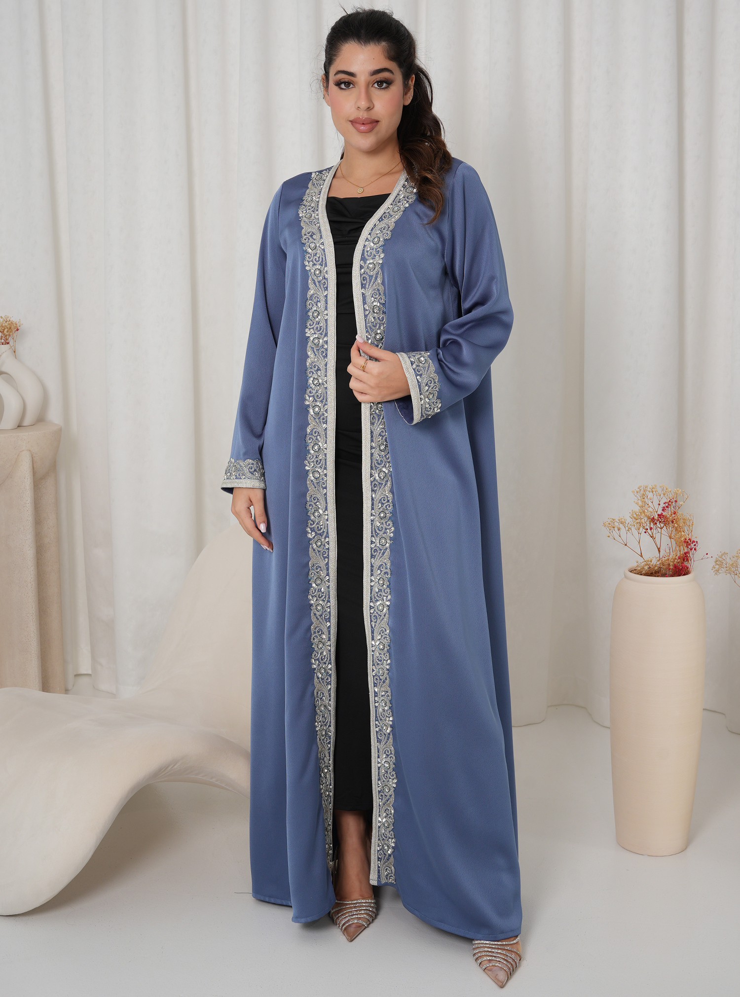 MoroccanDesign8 Periwinkle blue Moroccan design open kaftan with ...