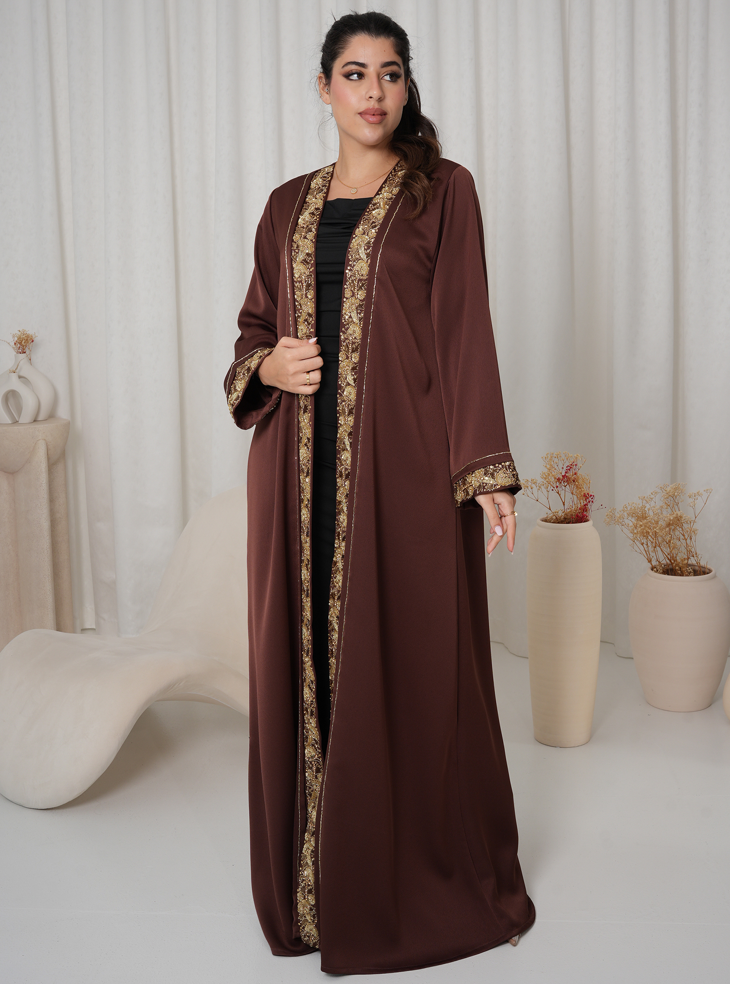 MoroccanDesign7 Brown Moroccan design open kaftan with embellished ...