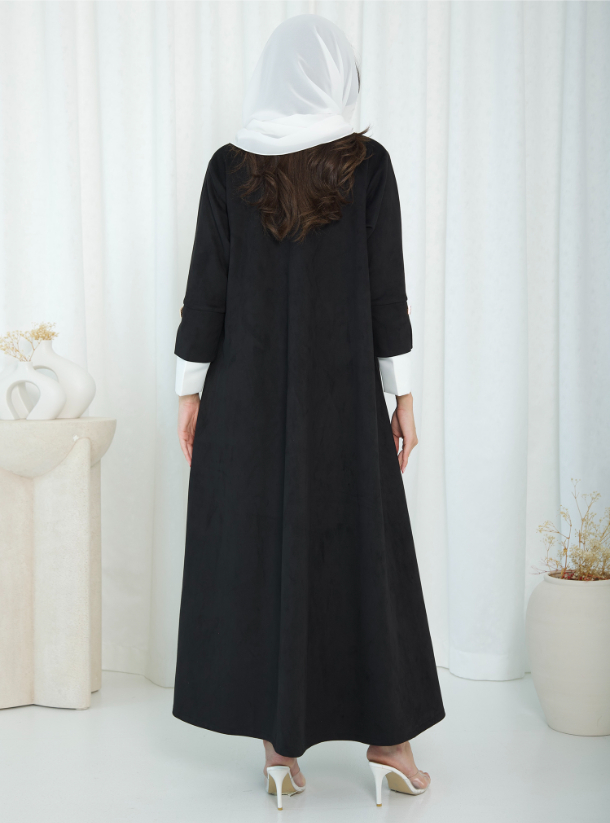 SHE49 Shamwa jacket fabric Abaya with square buttons and white satin ...