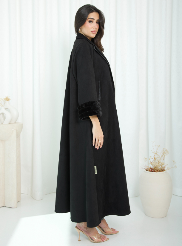 SHE56 Abaya description : Chamois jacket Abaya with leather , Plain ...