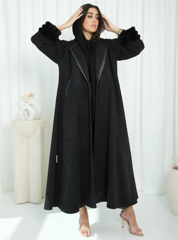 SHE56 Abaya description : Chamois jacket Abaya with leather , Plain ...