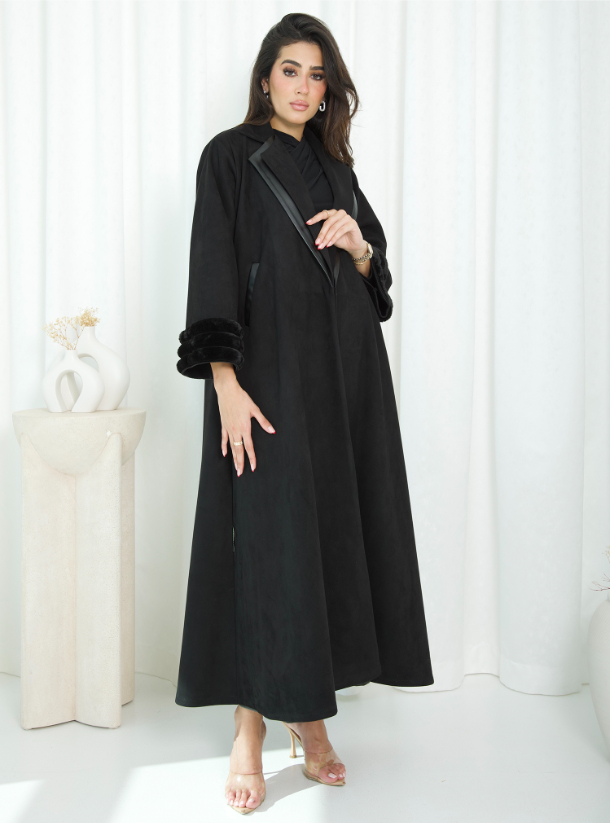 SHE56 Abaya description : Chamois jacket Abaya with leather , Plain ...