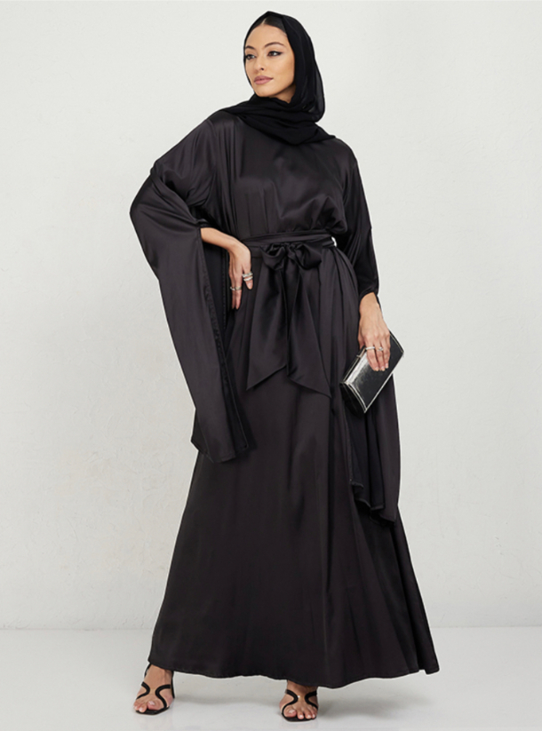 S-long Sleeves Abaya With Satin long Sleeves Design + Blet Abayas from ...