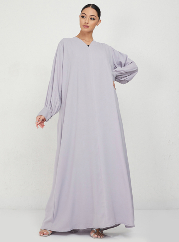 Gray Abaya Plain Abaya With Shirt sleeves with Buttons Design And nice ...