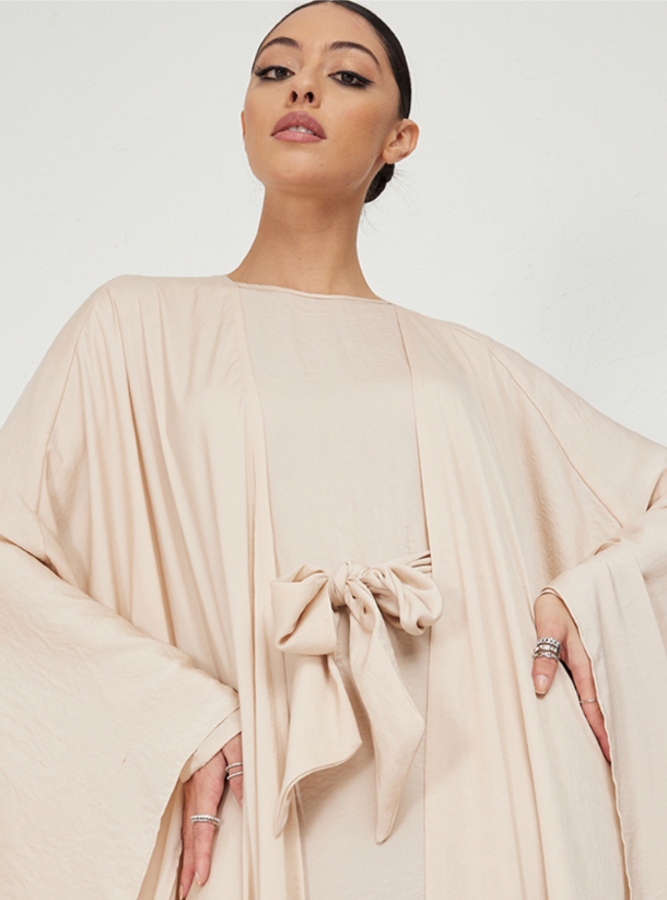 Beige YULA beige Abaya On Top With Beige Dress + Blet design (Two ...