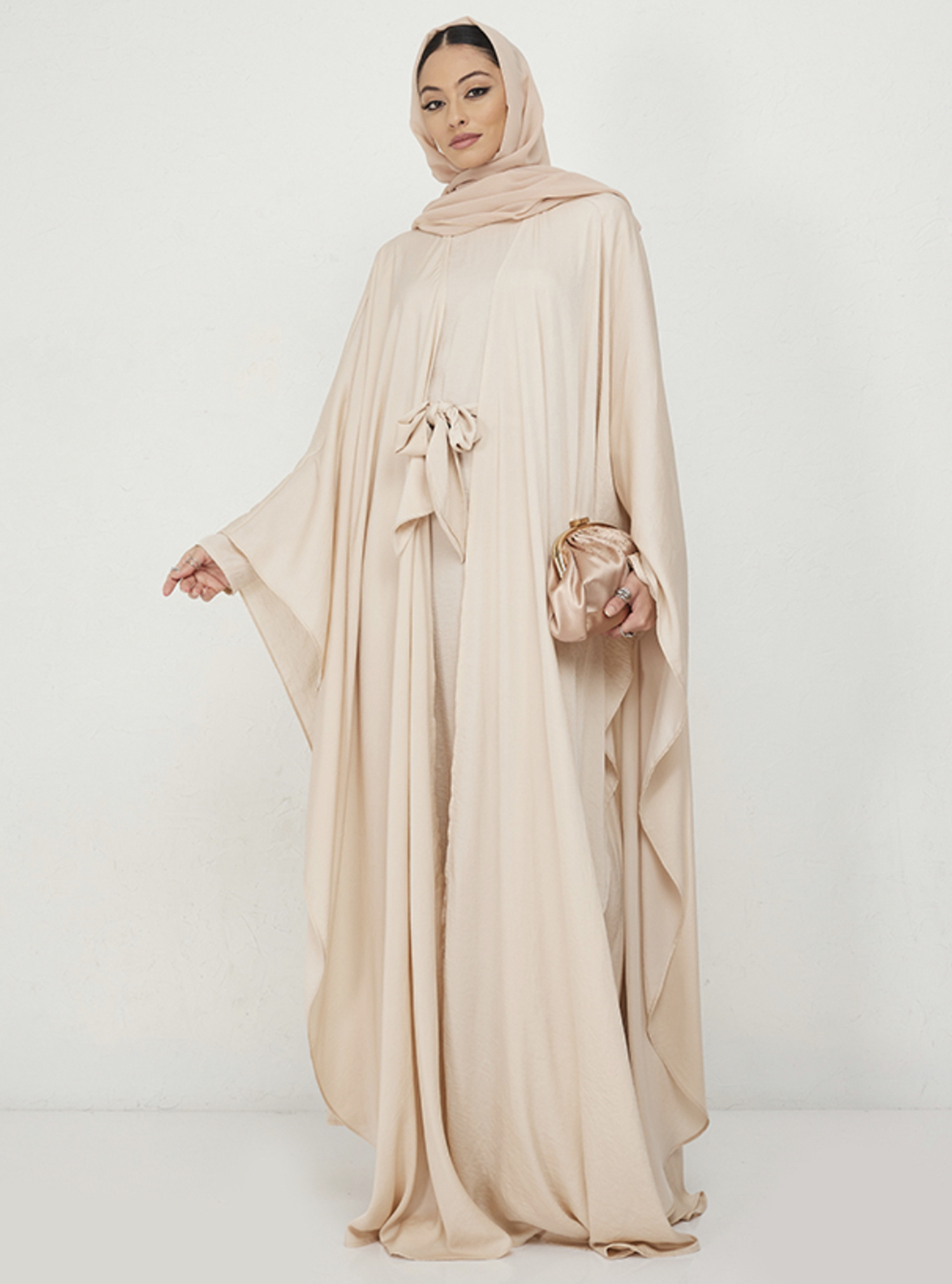 Beige YULA beige Abaya On Top With Beige Dress + Blet design (Two ...