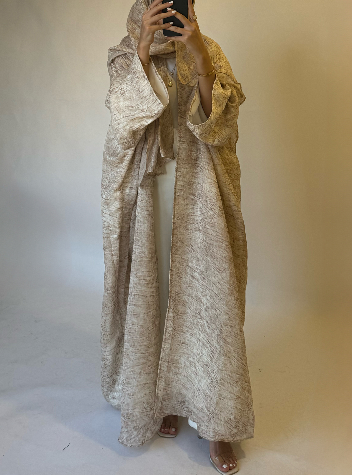 Pattern Abaya Spotted Light Brown Pattern Oversized Bisht Abaya with ...
