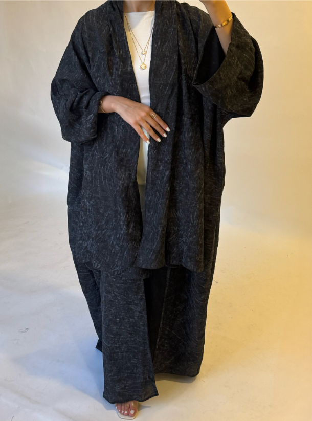 Pattern Abaya Spotted Gray-ish Black Pattern Oversized Bisht Abaya with ...