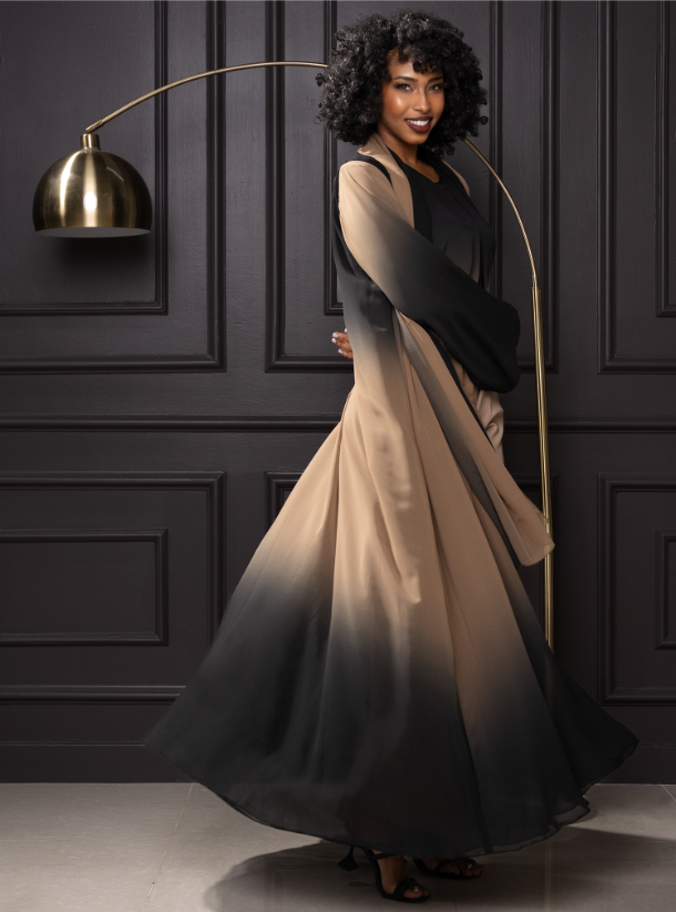 Ombré brown Casual Ombre Abaya with Two-Tone Colors in Brown and Black ...
